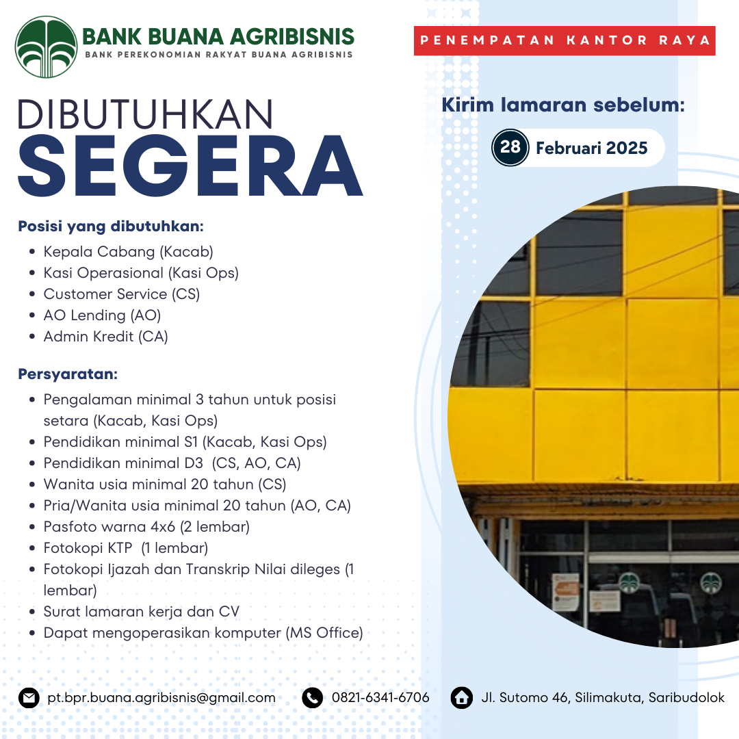 Lowongan Kerja Bank Buana Agribisnis 2025 - Bank Buana Agribisnis
